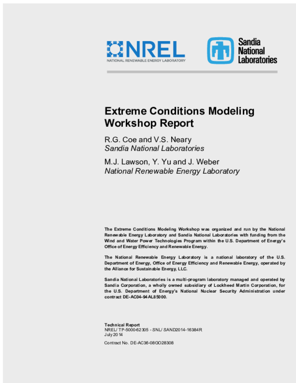 (PDF) Extreme Conditions Modeling Workshop Report