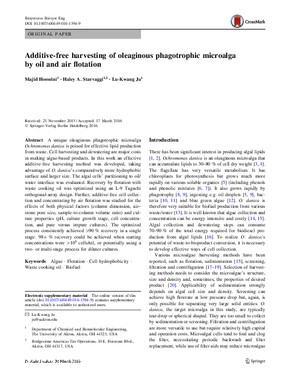 (PDF) Additive-free harvesting of oleaginous phagotrophic microalga by ...