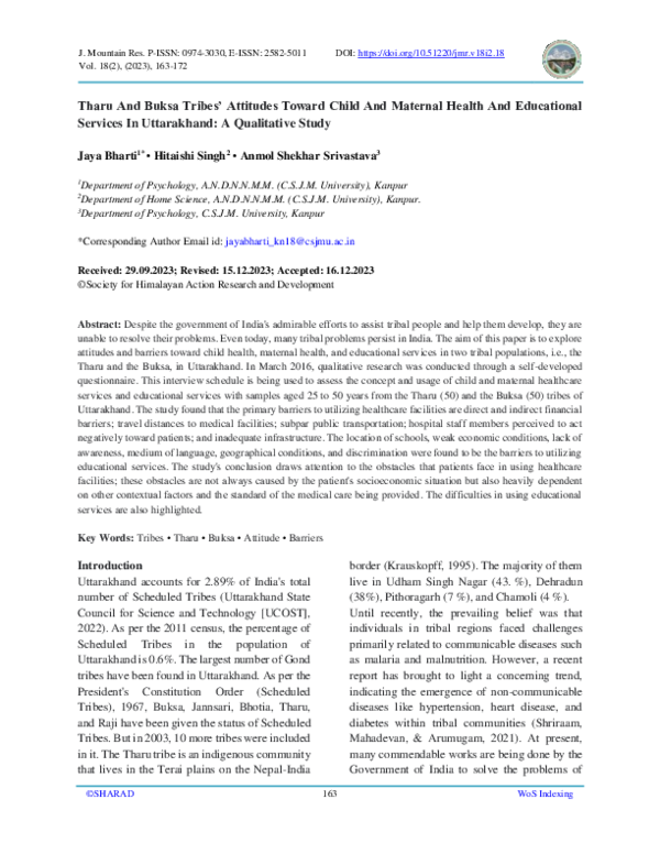 (PDF) Tharu And Buksa Tribes’ Attitudes Toward Child And Maternal Health And Educational ...