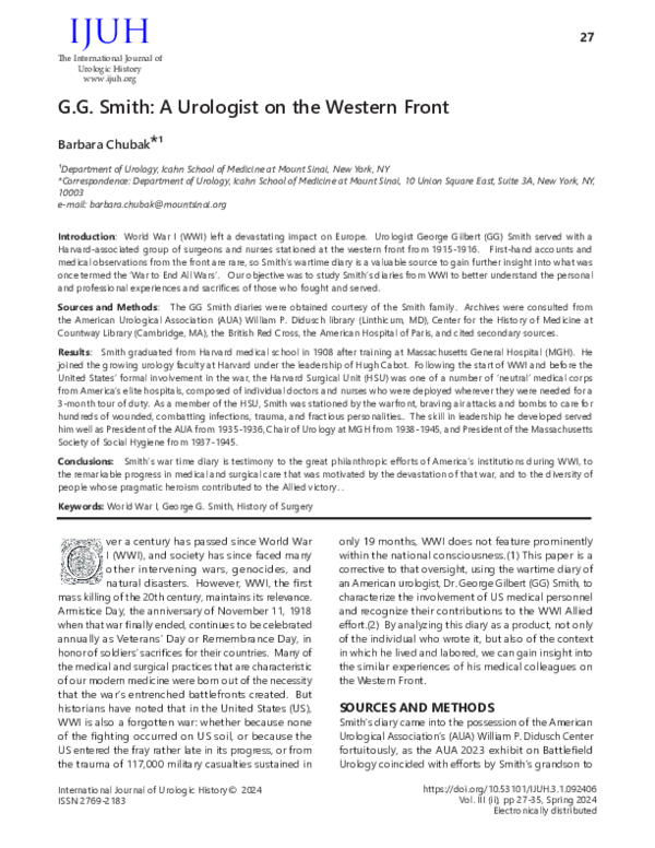 (PDF) G.G. Smith: A Urologist on the Western Front
