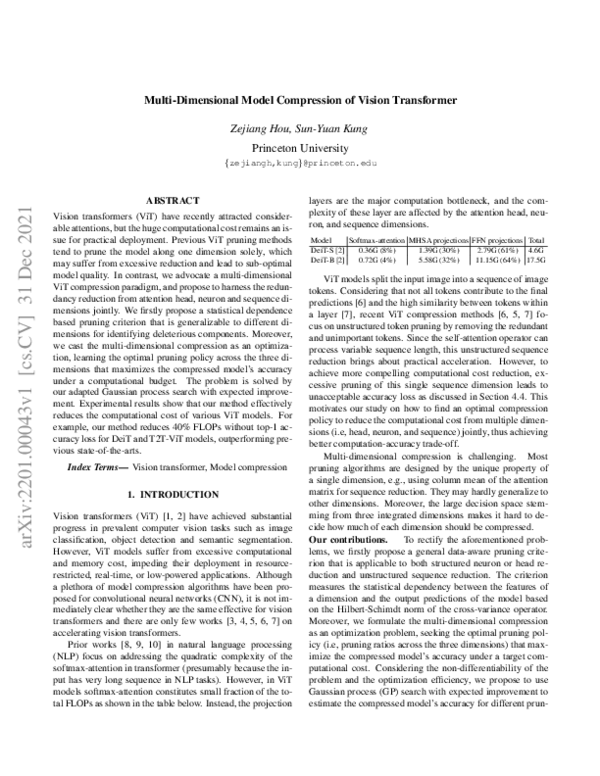 (PDF) Multi-Dimensional Model Compression of Vision Transformer