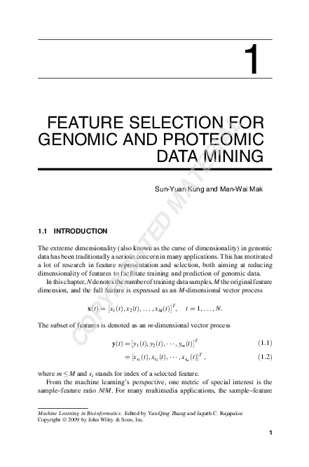 (PDF) Feature Selection for Genomic and Proteomic Data Mining