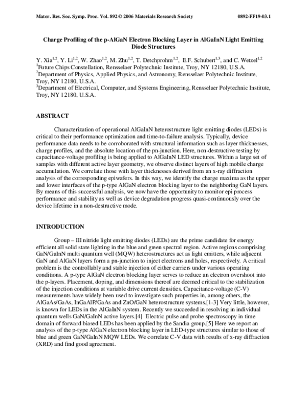 (PDF) Charge Profiling of the p-AlGaN Electron Blocking Layer in AlGaInN Light Emitting Diode ...
