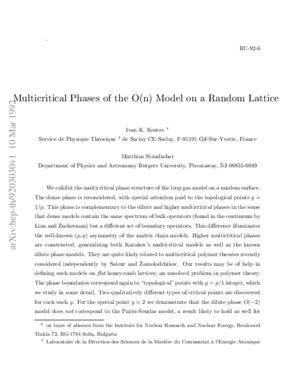 (PDF) Multicritical phases of the O(n) model on a random lattice
