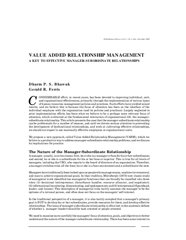 (PDF) Value Added Relationship Management a Key to Effective Manager ...