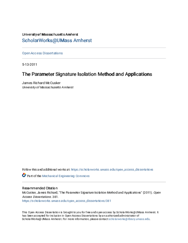 (PDF) The Parameter Signature Isolation Method and Applications