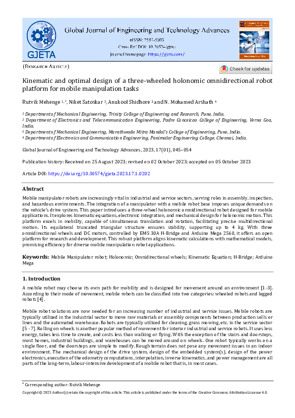(PDF) Kinematic and optimal design of a three-wheeled holonomic ...