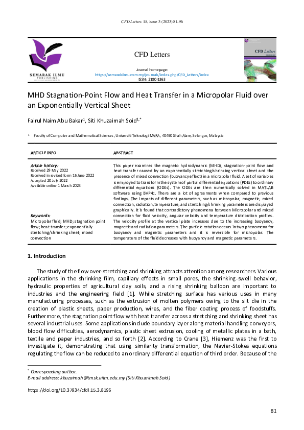 (PDF) MHD Stagnation-Point Flow and Heat Transfer in a Micropolar Fluid ...