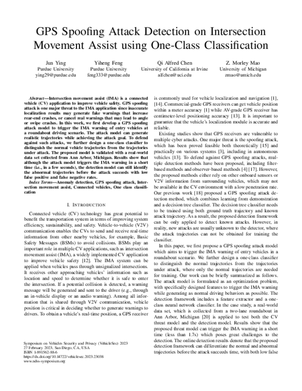 (PDF) GPS Spoofing Attack Detection on Intersection Movement Assist ...