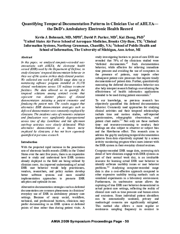 (PDF) Quantifying temporal documentation patterns in clinician use of ...