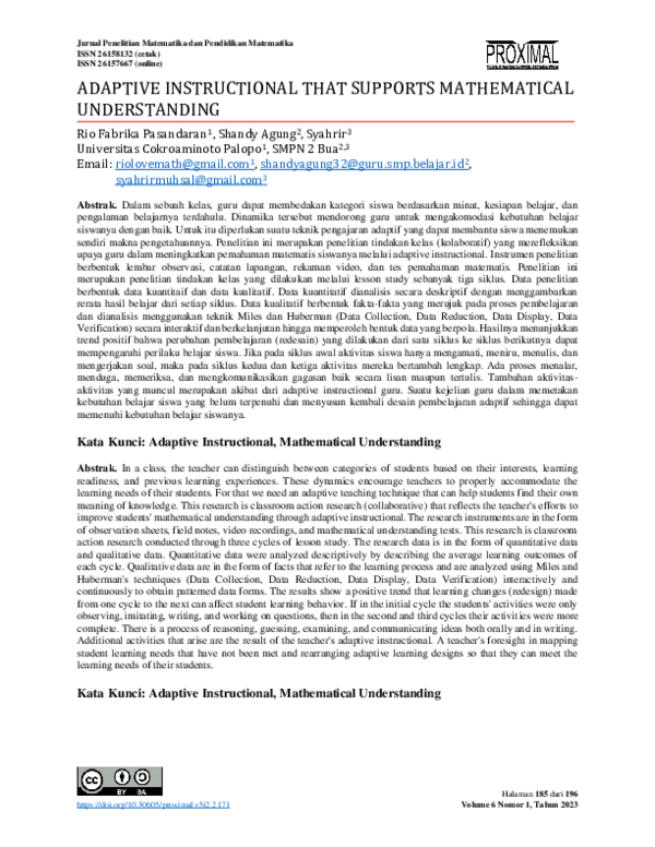 (PDF) Adaptive Instructional that Supports Mathematical Understanding
