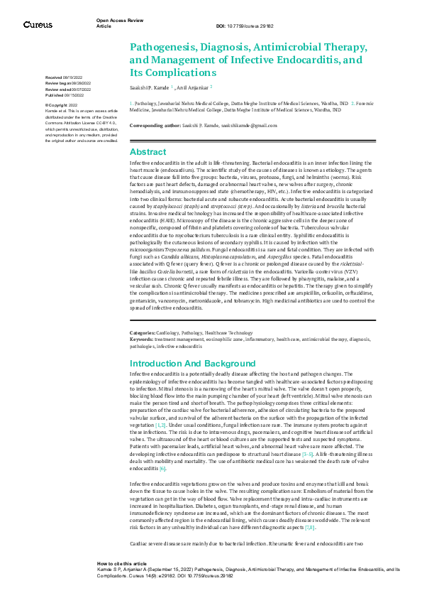 (PDF) Pathogenesis, Diagnosis, Antimicrobial Therapy, and Management of Infective Endocarditis ...