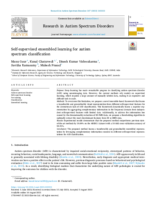 (PDF) Self-supervised ensembled learning for autism spectrum classification | Kunal Chaturvedi ...