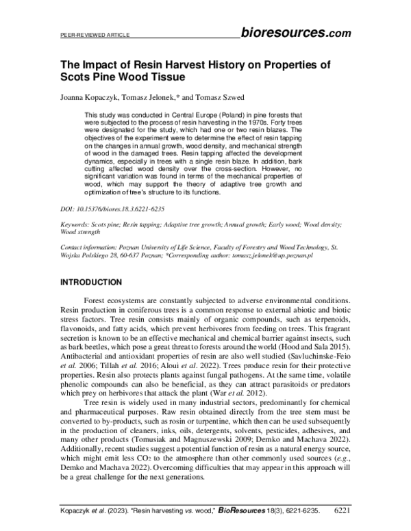(PDF) The impact of resin harvest history on properties of Scots pine ...