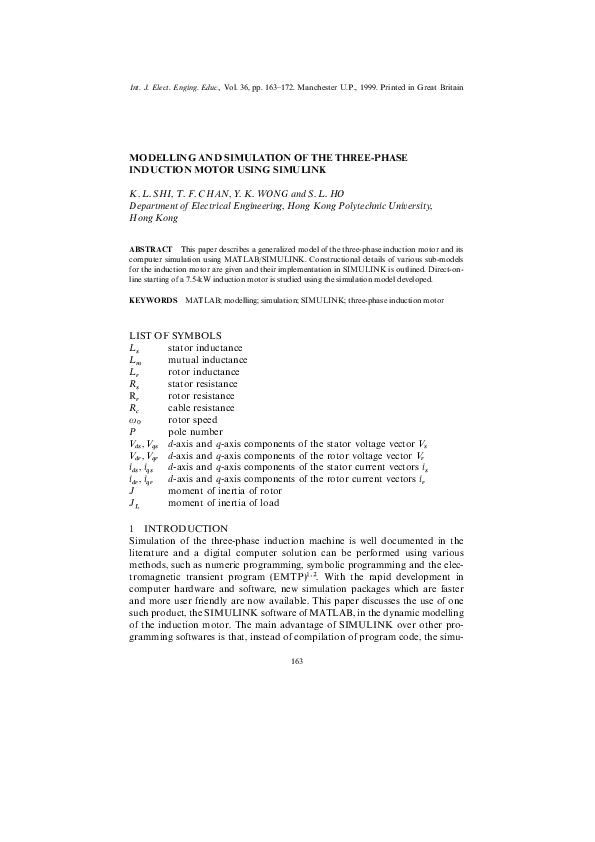 (PDF) Modelling and Simulation of the Three-Phase Induction Motor Using Simulink