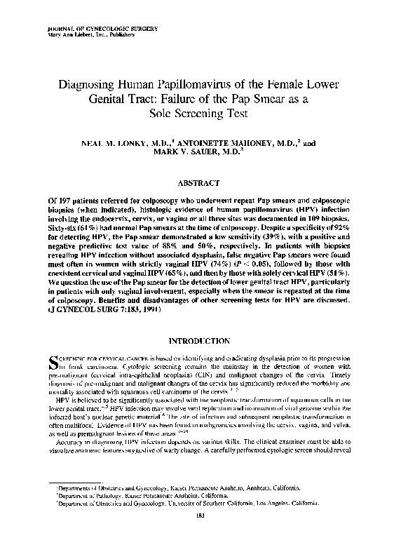 (PDF) Diagnosing Human Papillomavirus of the Female Lower Genital Tract ...