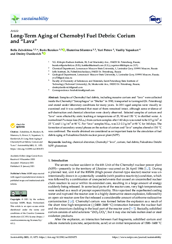 (PDF) Long-Term Aging of Chernobyl Fuel Debris: Corium and “Lava ...