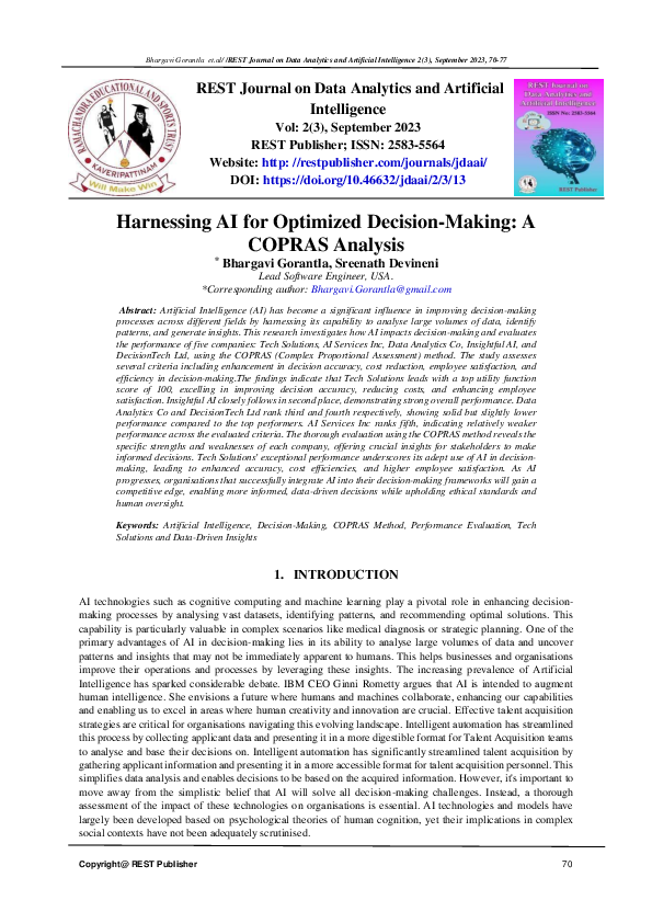 (PDF) Harnessing AI for Optimized Decision-Making: A COPRAS Analysis