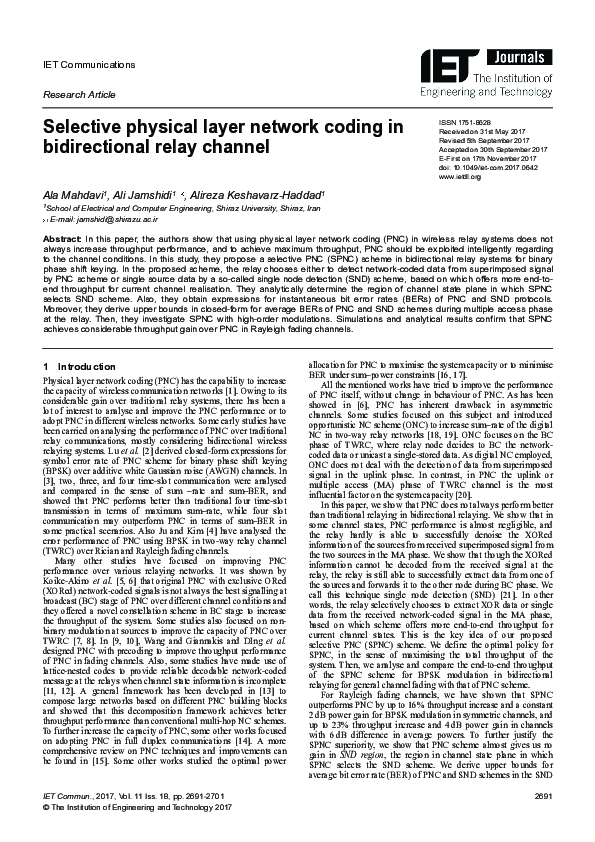 (PDF) Selective physical layer network coding in bidirectional relay channel