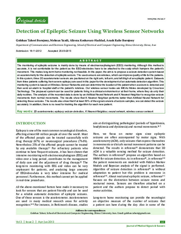 (PDF) Detection of Epileptic Seizure Using Wireless Sensor Networks