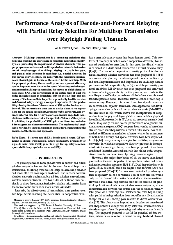 Pdf Performance Analysis Of Decode And Forward Relay Network In Diffusion Based Molecular