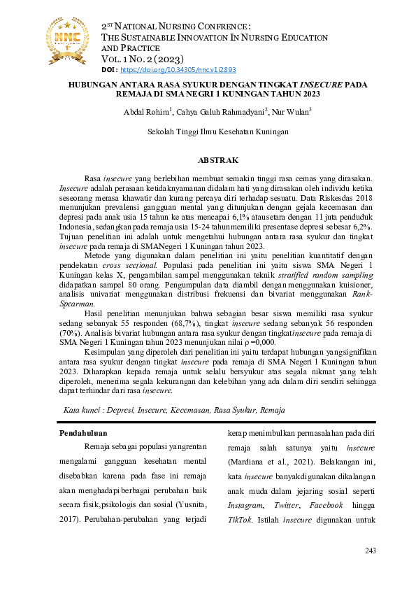 (PDF) Hubungan Antara Rasa Syukur Dengan Tingkat Insecure Pada Remaja ...