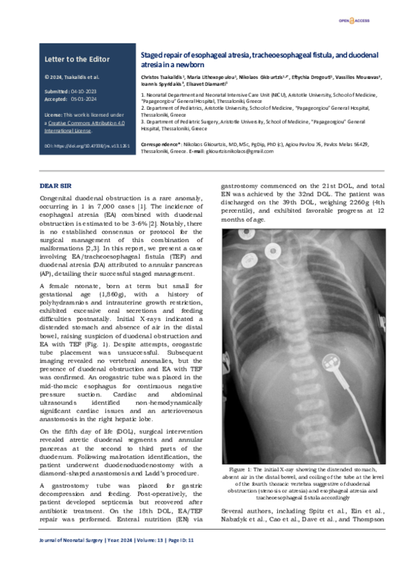 (PDF) Staged repair of esophageal atresia, tracheoesophageal fistula ...