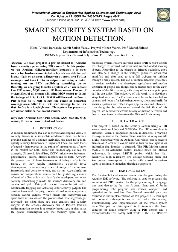 Pdf Smart Security System Based On Motion Detection