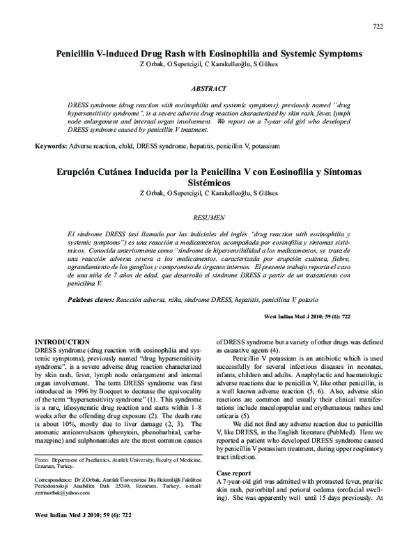 (PDF) Penicillin V-induced drug rash with eosinophilia and systemic ...