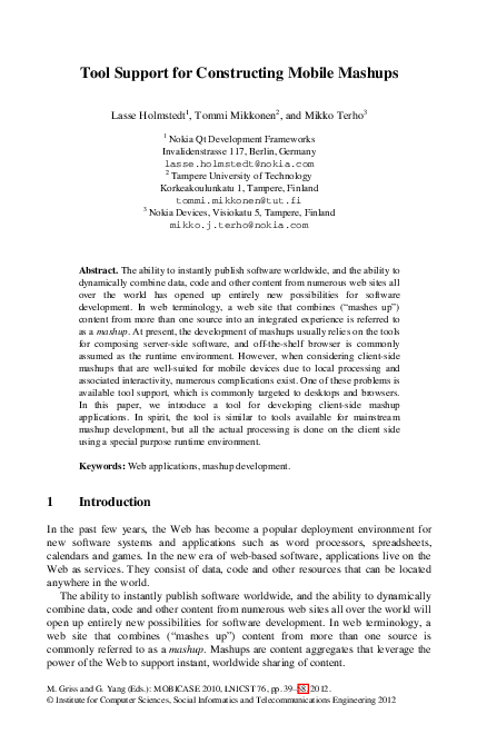 (PDF) Tool Support for Constructing Mobile Mashups | Martin Griss ...