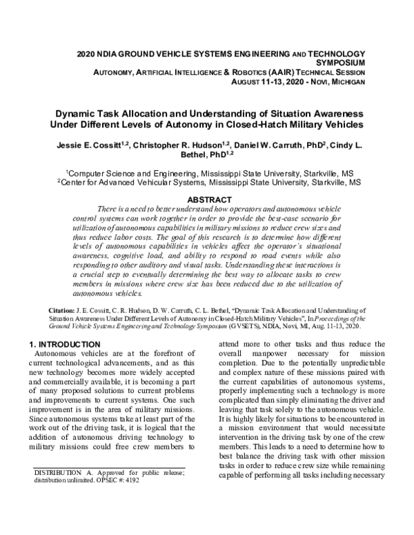 (PDF) Dynamic Task Allocation and Understanding of Situation Awareness Under Different Levels of ...