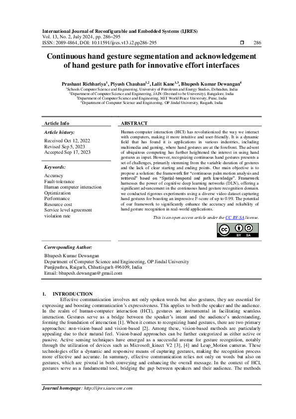 Pdf Continuous Hand Gesture Segmentation And Acknowledgement Of Hand