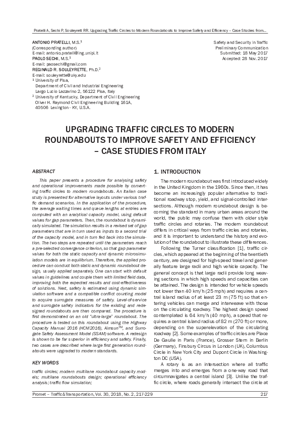 (PDF) Upgrading Traffic Circles to Modern Roundabouts to Improve Safety ...