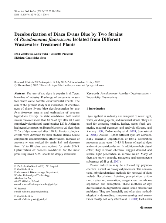 (PDF) Decolourization of Diazo Evans Blue by Two Strains of Pseudomonas ...