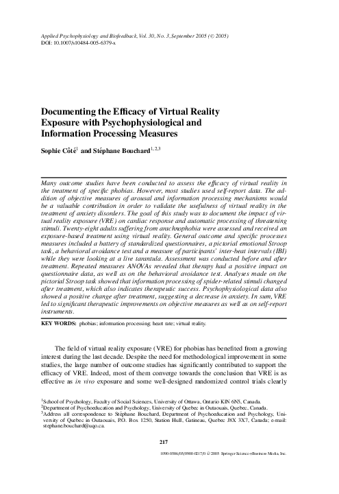 (PDF) Documenting the Efficacy of Virtual RealityExposure with Psychophysiological ...