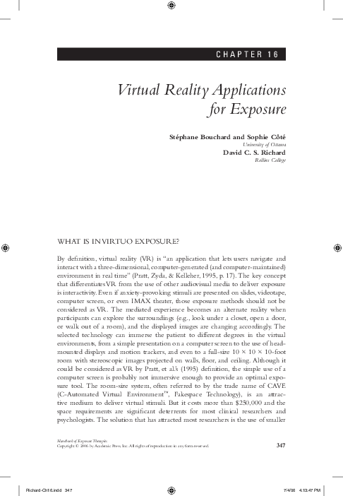 (PDF) Virtual reality applications for exposure