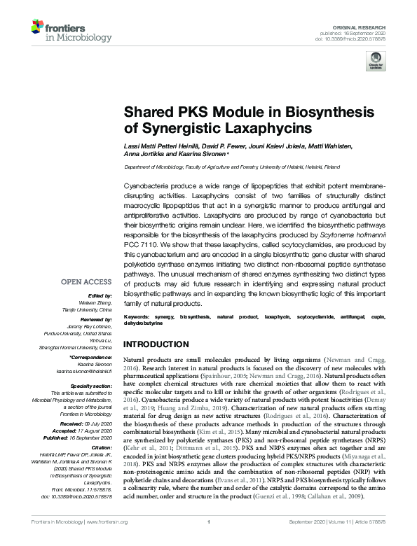 (PDF) Shared PKS Module in Biosynthesis of Synergistic Laxaphycins