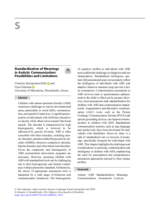 (PDF) Standardization of Meanings in Autistic Communication ...