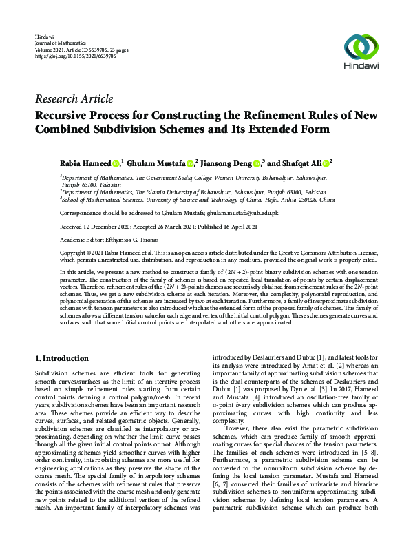 (PDF) Recursive Process for Constructing the Refinement Rules of New Combined Subdivision ...