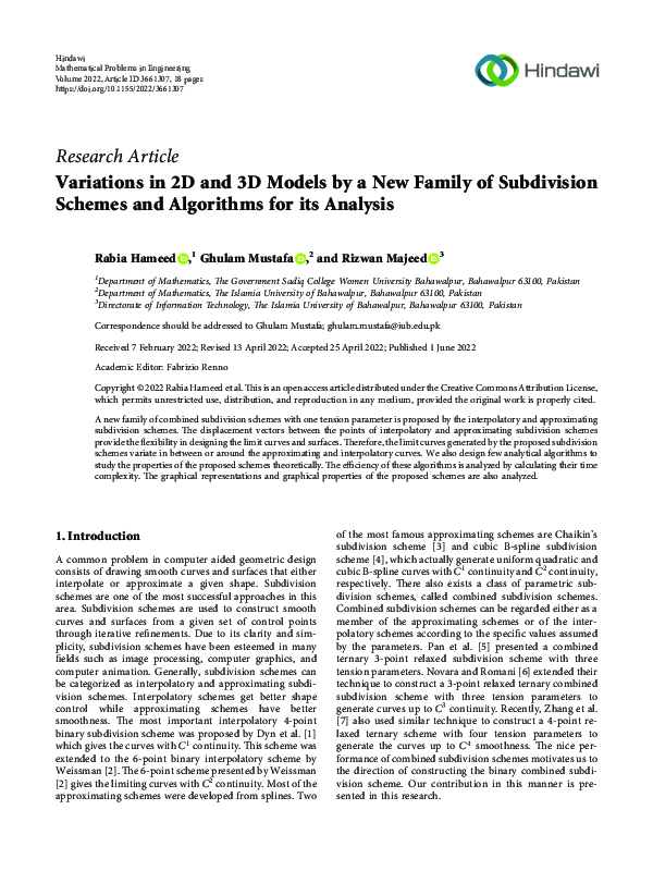 (PDF) Variations in 2D and 3D Models by a New Family of Subdivision Schemes and Algorithms for ...
