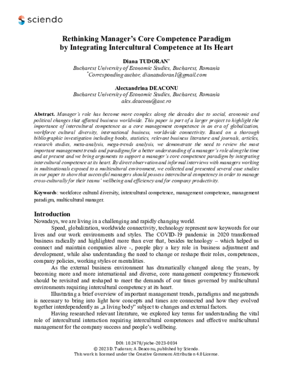 (PDF) Rethinking Manager’s Core Competence Paradigm by Integrating Intercultural Competence at ...