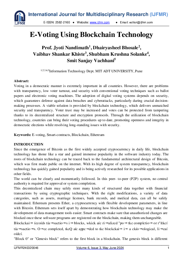 (PDF) E-voting System Using Block-Chain