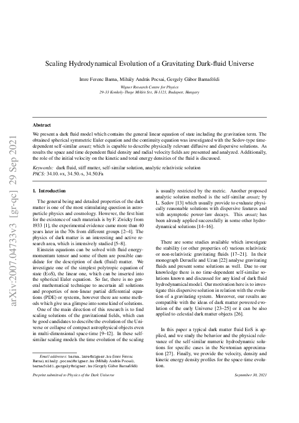 (PDF) Scaling Hydrodynamical Evolution of a Gravitating Dark-fluid Universe