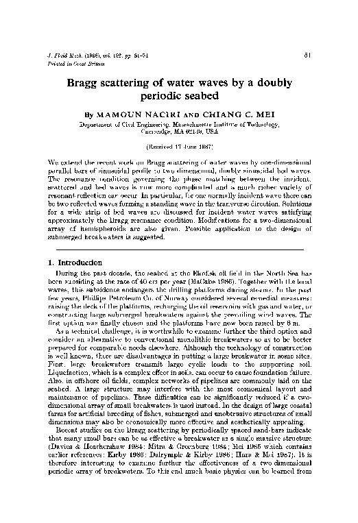 (PDF) Bragg scattering of water waves by a doubly periodic seabed | Mamoun Naciri - Academia.edu