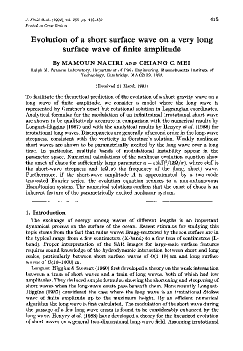 (PDF) Evolution of a short surface wave on a very long surface wave of ...