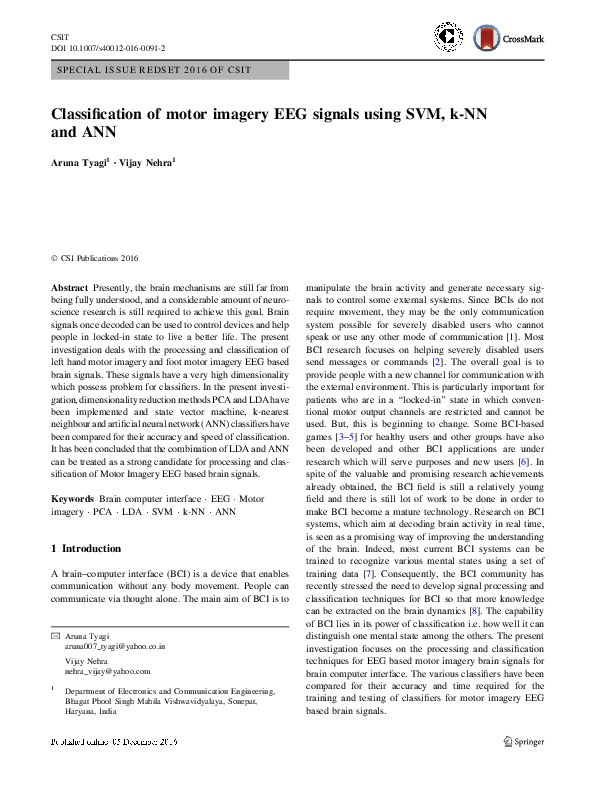 (PDF) Classification of Motor Imagery EEG Signals using MEMD, CSP, Entropy and Walsh Hadamard ...