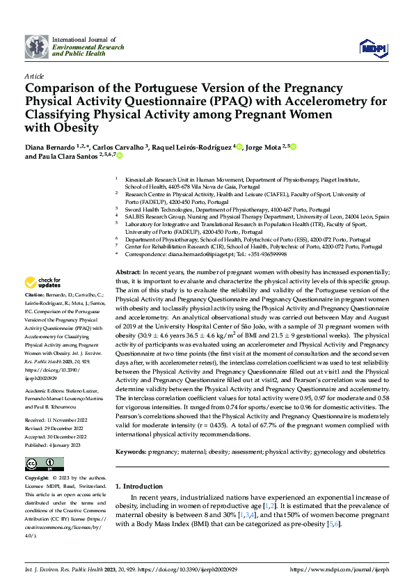 (PDF) Comparison of the Portuguese Version of the Pregnancy Physical Activity Questionnaire ...