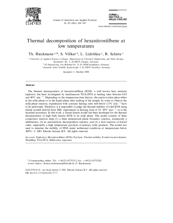 (PDF) Thermal decomposition of hexanitrostilbene at low temperatures