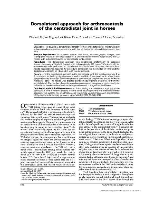 (PDF) Dorsolateral approach for arthrocentesis of the centrodistal ...