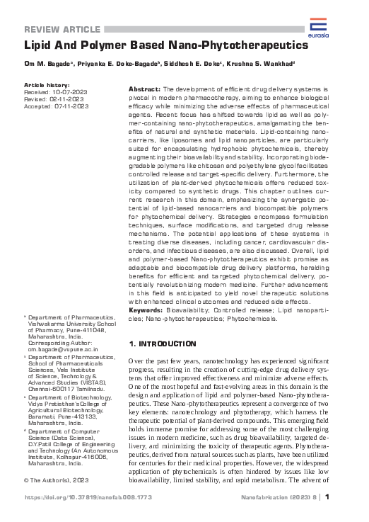 (PDF) Lipid And Polymer Based Nano-Phytotherapeutics | OM BAGADE ...